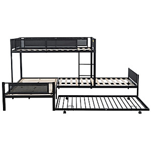 KIVENJAJA L-shape Triple Bunk Bed with Trundle, Metal Quad Bunk Beds Twin Over Twin for 4 Kids, Heavy Duty 4 Small Bunkbeds for Teens Girls Boys Adults, Black