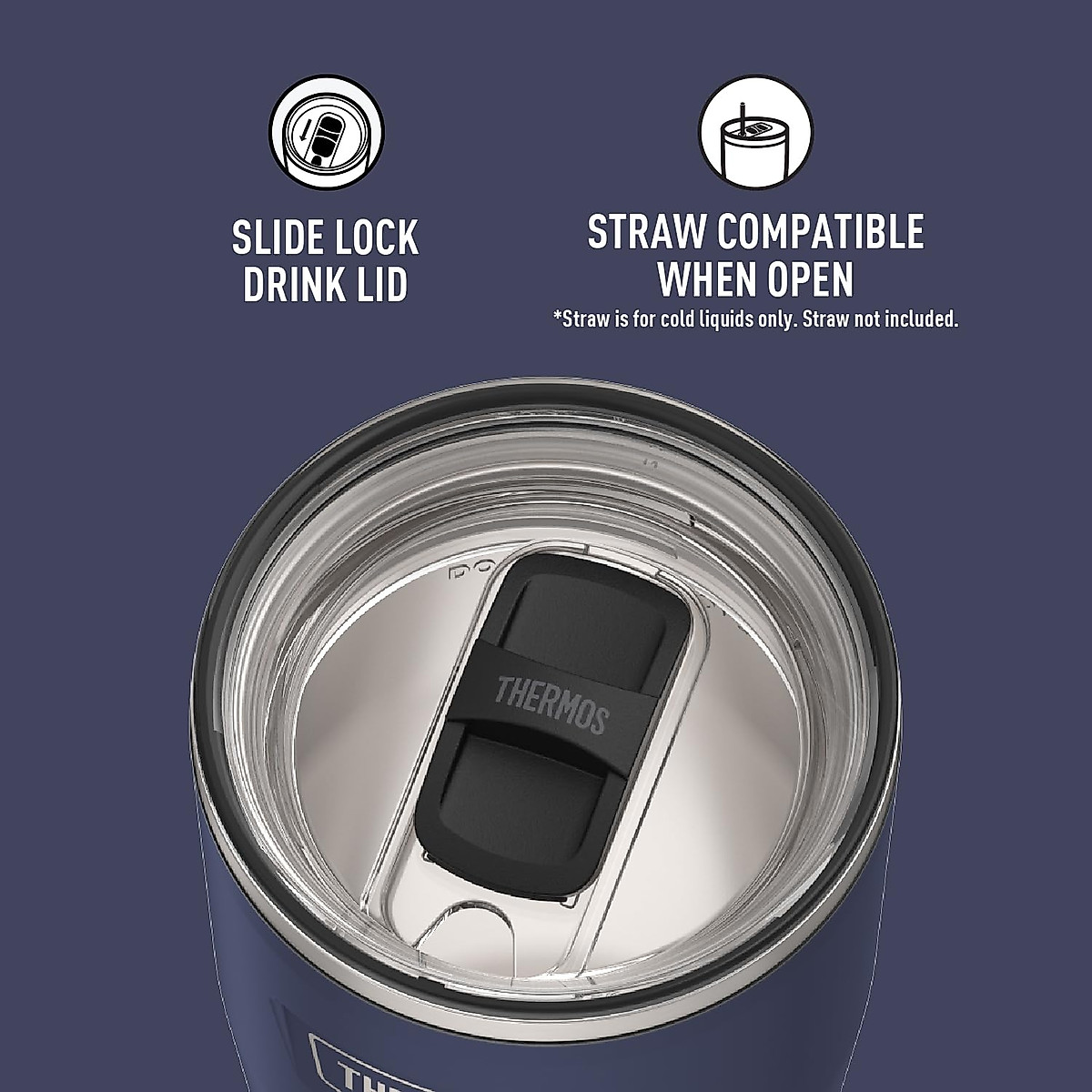 THERMOS ICON SERIES Stainless Steel Cold Tumbler with Slide Lock, 24 Ounce, Mystical Navy