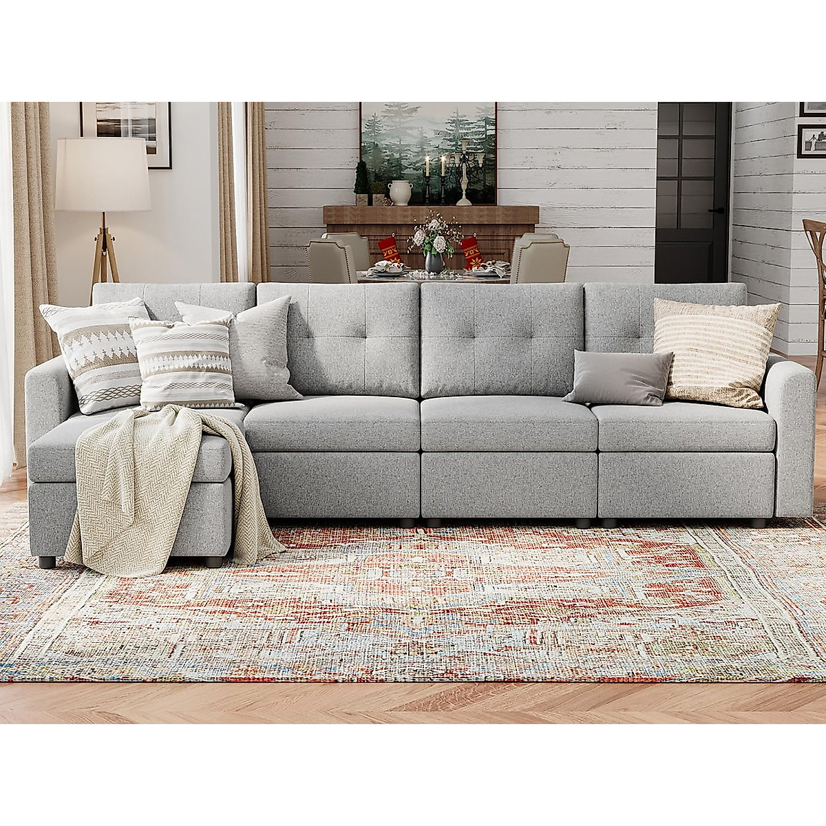 LINSY HOME Oversized Modular Sectional Sofa, RUBIK III 4 Seat Modular Sofa with Ottoman, L Shaped Corner Couch with Storage, All Covers Changeable Washable, Grey