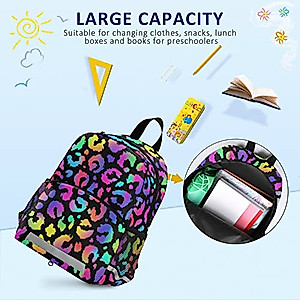 ALAZA Rainbow Leopard Print Cheetah Colorful Kids Toddler Backpack Purse for Girls Boys Kindergarten Preschool School Bag w/Chest Clip Leash Reflective Strip