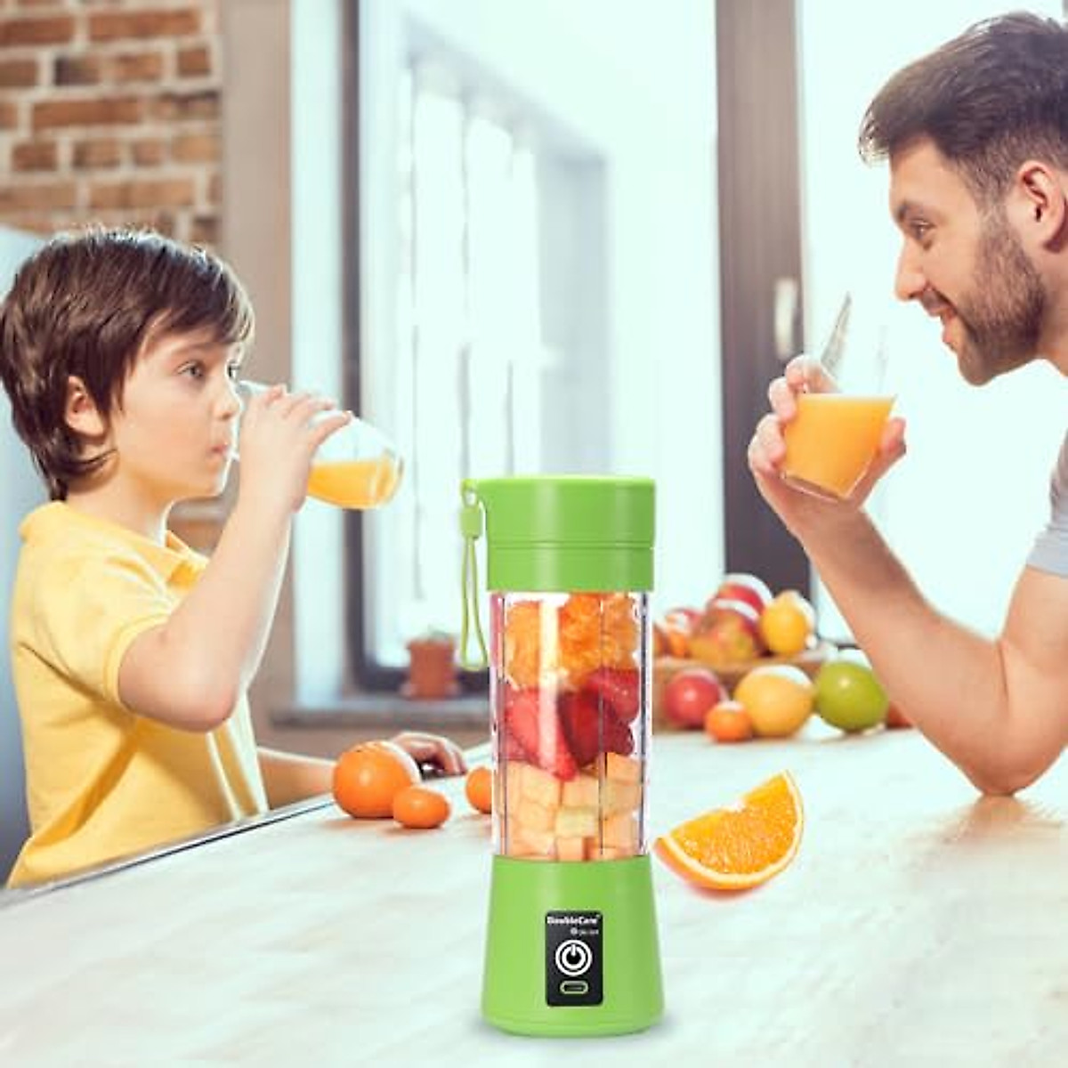 Portable Blender Cup,Electric USB Juicer Blender,Mini Blender Portable Blender For Shakes and Smoothies, Juice,380ml, Six Blades Great for Mixing,Green