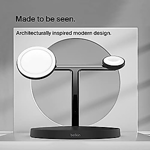 Belkin MagSafe 3-in-1 Wireless Charging Stand - 2ND GEN w/ 33% Faster Wireless Charging for Apple Watch - iPhone 14, 13 & 12 series & AirPods - MagSafe Charging Station For Multiple Devices - Black