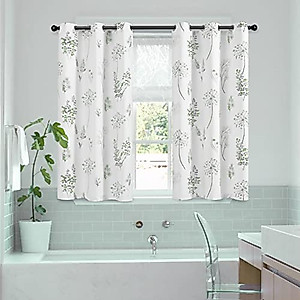 XTMYI Short Bathroom Curtains for Small Window,80% Blackout Watercolor Eucalyptus Wildflowers Boho Curtains for Kitchen Nursery,45 Inch Length,Sage Green and Grey