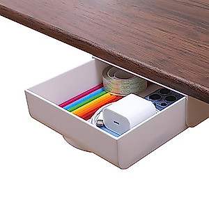LuluEasy Large Under Desk Drawer Self-Adhesive Hidden Desktop Organizer, Attachable Desk Drawer Slide Out, Table Storage Tray for Pencil Pen Stationery Home Office Organization, White