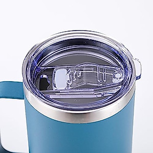 VIGOR PATH Insulated Coffee Mug with Handle and Sliding Lid - Double Wall Vacuum Stainless Steel Mug for Travel, Office, and Daily Use - 24oz (Dark Blue)