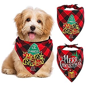 Christmas Dog Bandanas, WOVTE 2 Pack Christmas Dog Plaid Bandana Pet Bandana for Small Medium Large Dogs Cats Pets