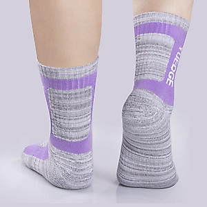 YUEDGE Women's Outdoor Hiking Socks Moisture Wicking Cotton Cushioned Crew Athletic Socks Padded Boot Socks For Women Size 6-9, Mulitcolor, 5 Pairs