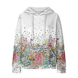 HUANKD Women's Fashion Hoodies & Sweatshirts, Sudaderas Para Mujer Con Capucha Trendy Sweatshirts For Women Hoodies Cheap Popcorn Style Textured Hoodie Casual Long Sleeve Drawstring (M, White)