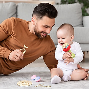 Baby Monthly Milestone Numbers and Words Circles Wooden Signs Baby Photo Props Newborn Birth Announcement Card with a Canvas Drawstring Bag for Pregnancy and Baby