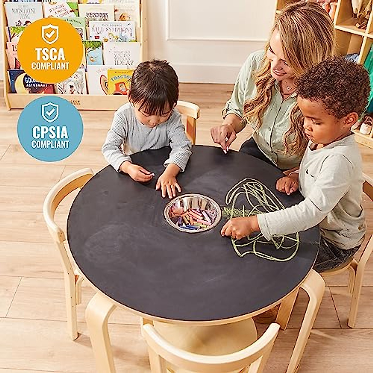 ECR4Kids Bentwood Chalkboard Table and Chair Set, Kids Furniture, Natural, 5-Piece