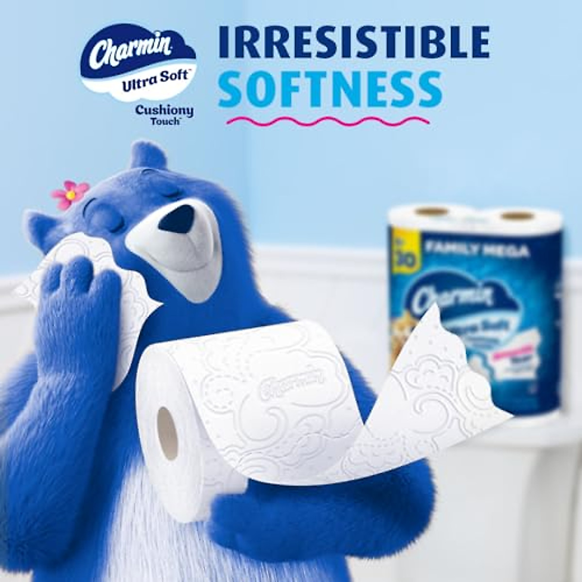 Charmin Ultra Soft Cushiony Touch Toilet Paper, 30 Family Mega Rolls = 153 Regular Rolls