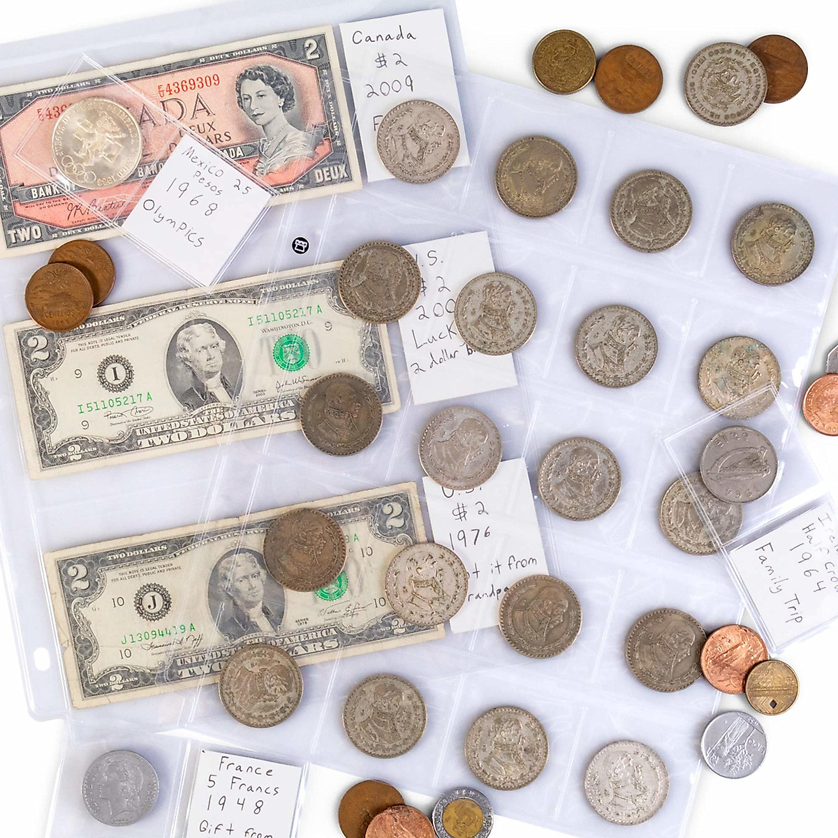 3-Pocket Vinyl Bill Sleeves 20 Pages - Bill Holders for Collectors - 8 x 3.5 Collecting Album Supplies - Vintage Currency Collection Protection - Great for Coupons, Receipts, and Record Keeping