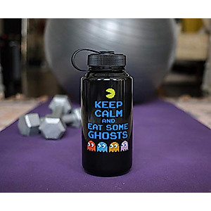Pac-Man "Keep Calm and Eat Some Ghosts" Water Bottle | BPA-Free Large Plastic Water Jug With Screw Top Lid | Hydration For Outdoor Sports, Gym, Yoga | Holds 32 Ounces