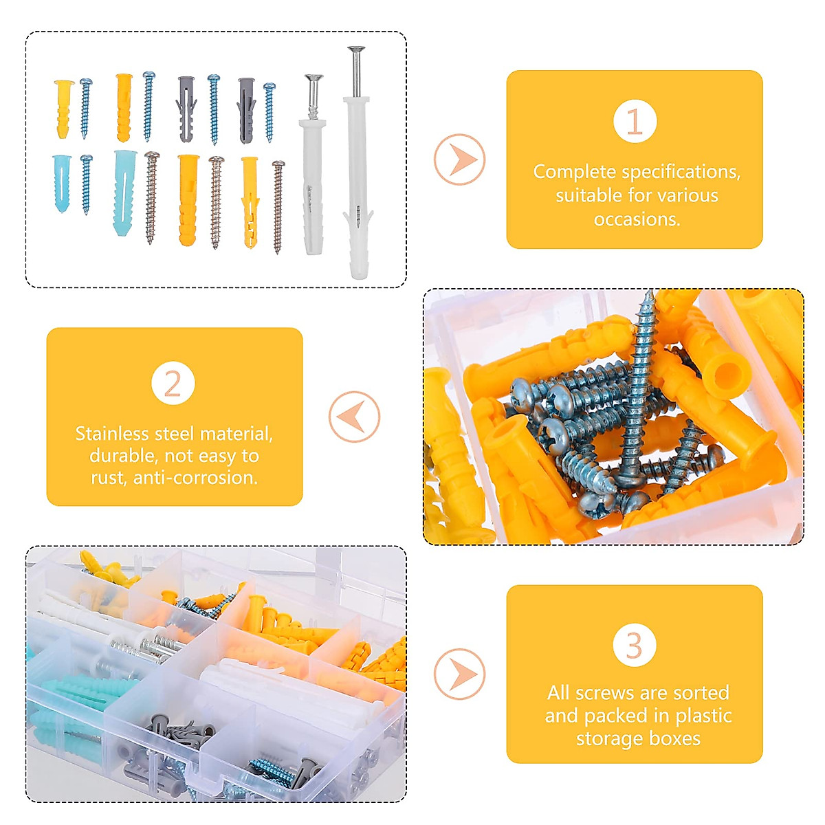 TEHAUX 2 Sets 200pcs Expansion Screw Expansion Tube Screws Assorted Self Tapping Screw Kit Self Tapping Screws Kit Expansion Bolt Expansion Tubes Kit Self-Tapping Screws Wallboard Screw