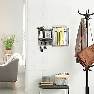 J JACKCUBE DESIGN Wall Mounted Rustic Wood Key & Mail Sorter Organizer with 3 Key Hooks and Shelf - for Entryway or Mud Room – Holds Documents, Bills, Letters, Keys and More- MK232A