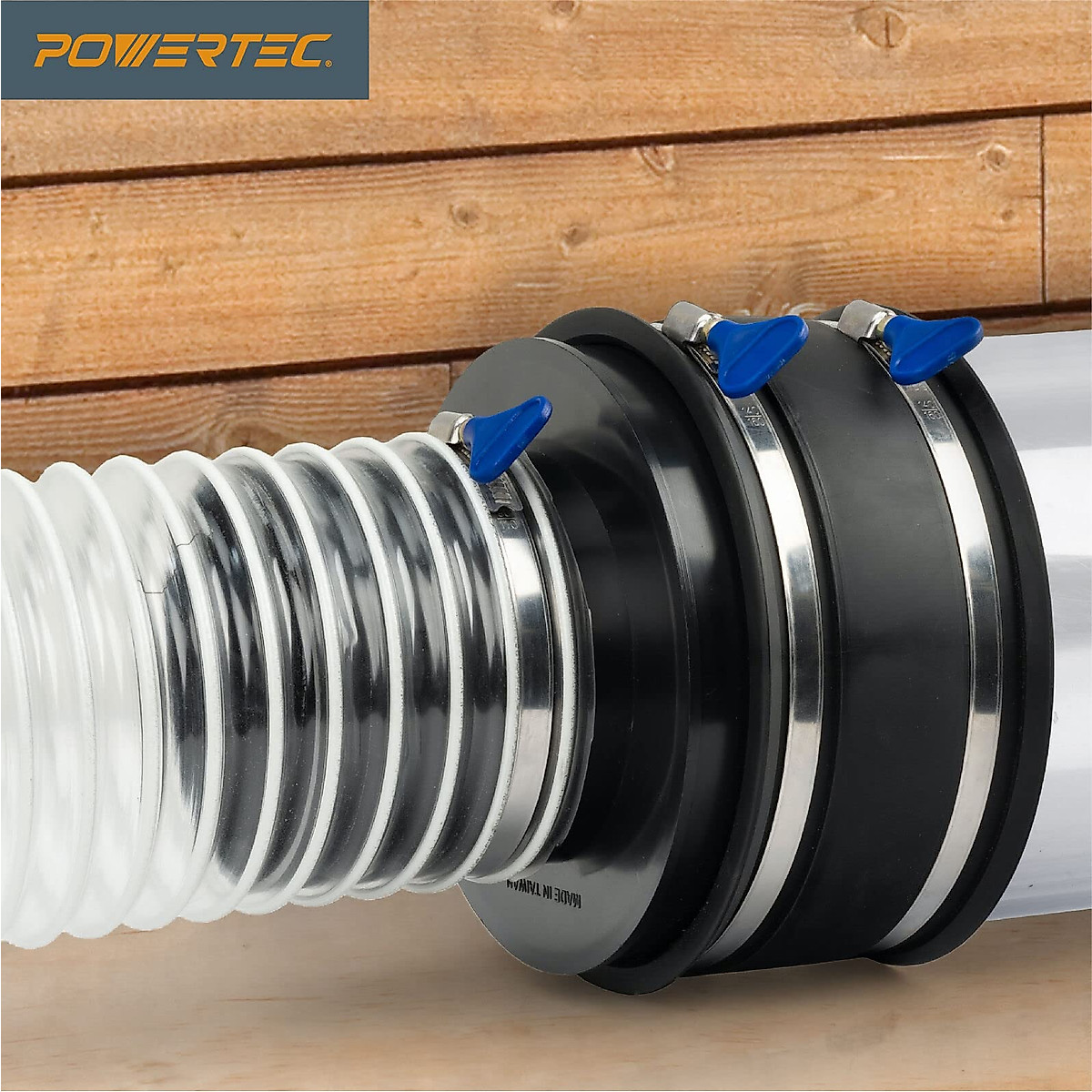 POWERTEC 70362 Dust Collection Reducer 6" OD to 4" OD with 6" Dust Control Flex Cuff