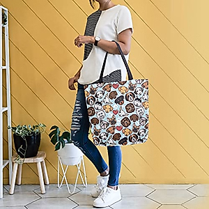ALAZA Doodle Dog Print Cute Animal Large Canvas Tote Bag Shopping Shoulder Handbag with Small Zippered Pocket