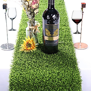 Kesfey 12 x 36 Inch Artificial Grass Table Runners Washable Green Synthetic Home Decor Faux Table Runner Trimmable Green Artificial Tabletop Supplies for Golf Themed Party Dining Decor Baby Shower