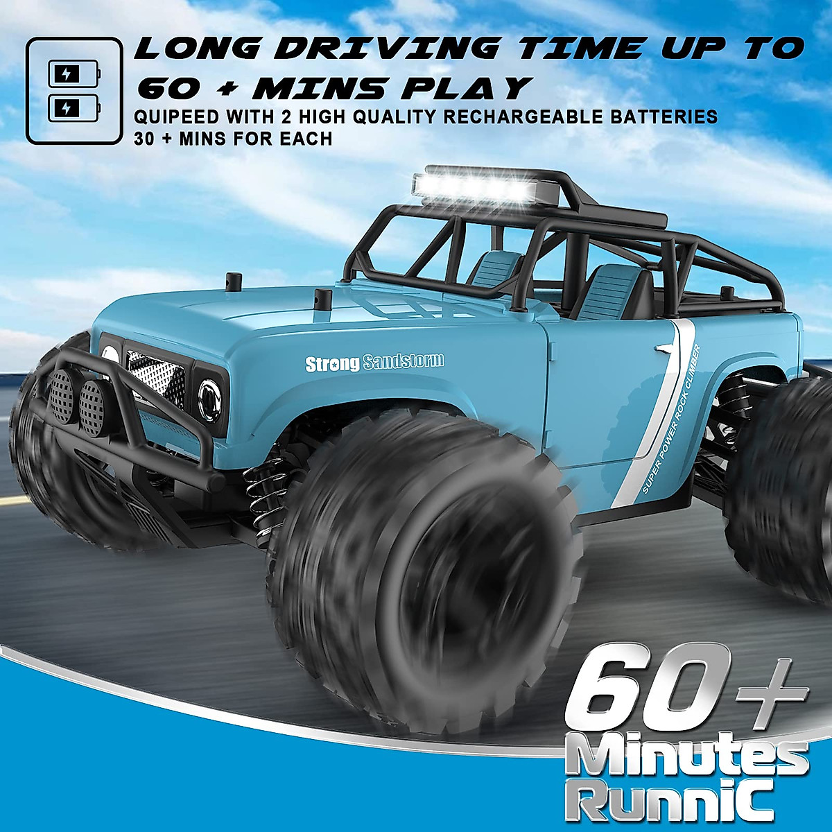 Gizmovine RC CAR, Off-Road Remote Control Truck, 2.4GHz 25 MPH 4WD All-Terrain Hobby Remote Control Car, High-Speed Waterproof RC Car with 2 Rechargeable Batteries