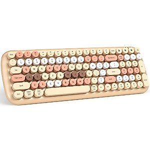 MOFII Wireless Bluetooth Keyboard for Mac, iPad, iPhone, PC, Laptop & Android, Connect up to 3 Devices Simultaneously, Portable 100-Key Typewriter Retro Round Keycaps Keyboard- Milk Tea Colorful