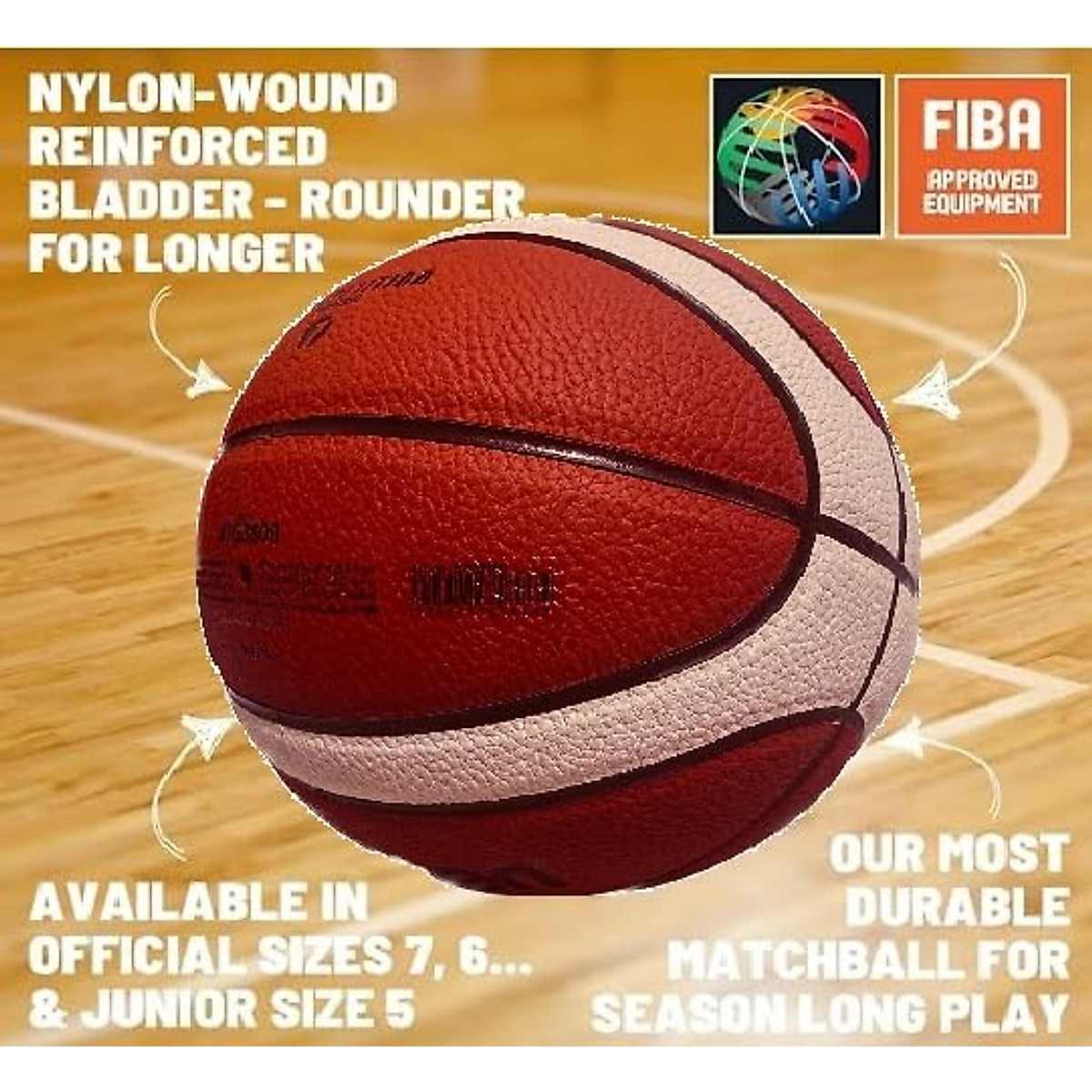 Molten Official Olympic FIBA Indoor Outdoor Basketball, Men's Size 7, Synthetic Leather