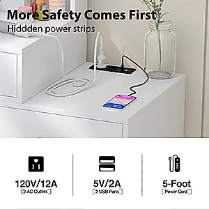 PAKASEPT Vanity Makeup Desk with Lights and Charging Station, Dressing Table Vanity Desk with Mirror and Lights,Storage Shelves, Drawers for Bedroom,White