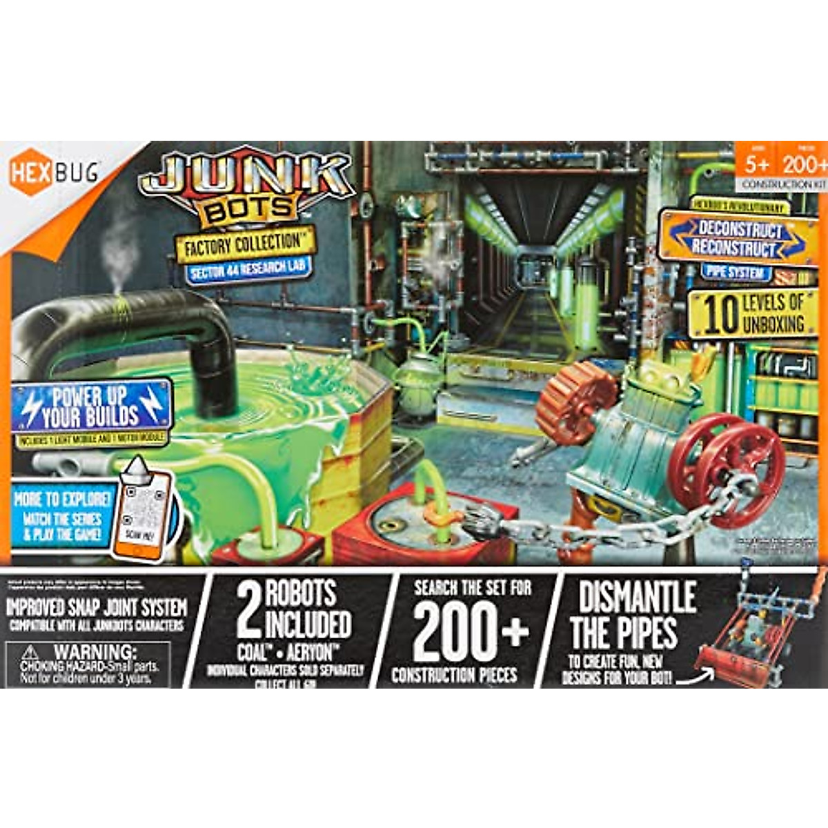 HEXBUG JUNKBOTS Small Factory Habitat Sector 44 Research Lab, Surprise Toy Playset, Build and LOL with Boys and Girls, Toys for Kids, 200+ Pieces of Action Construction Figures, for Ages 5 and Up