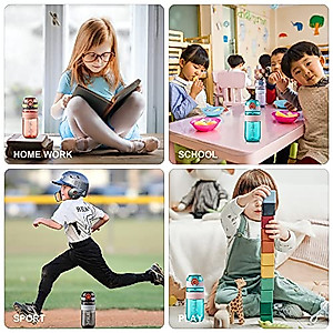 TKK 18oz Kids Water Bottles with Straw Lid & Carry Handle, Pop Button BPA Free Leak Proof Water Bottle for School, Black-NEW