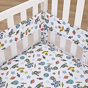 Disney Toy Story Buzz Lightyear Blue, Orange, Green and White Blast-Off Secure-Me Crib Liner