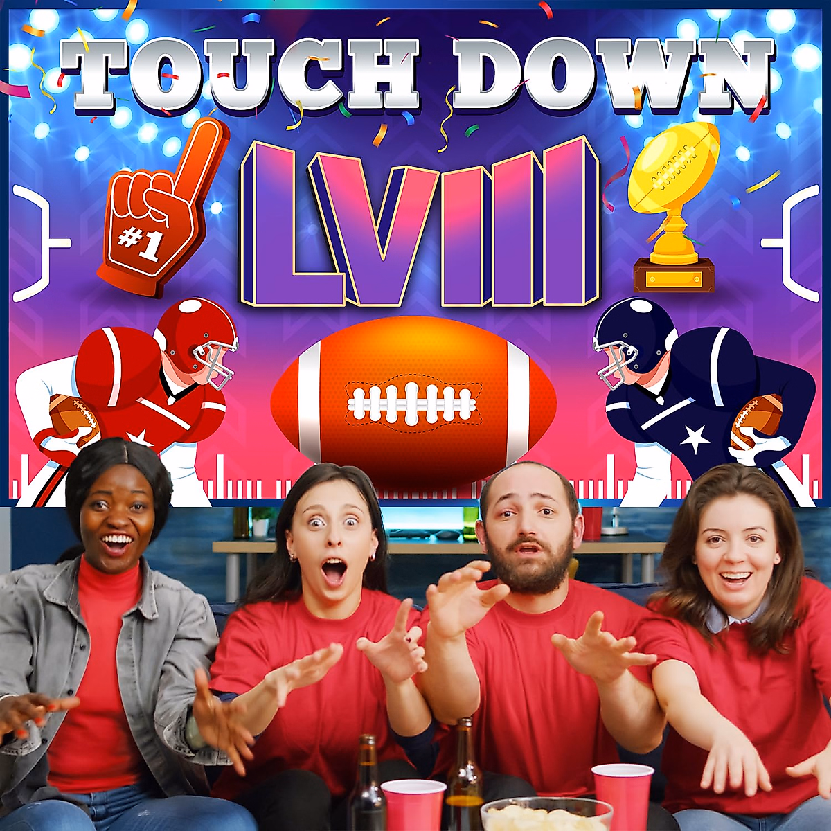 Large 71" X 43" Super Football Backdrop, Super Football Party Decorations 2024 Backdrop, Super Football Decorations 2024 Touchdown Banner, Super Football Party Supplies 2024 tineit