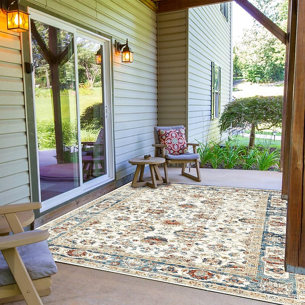 ZCXDSX Area Rug 7x9 Washable Boho Living Room Rug Floral Print Large Rug Indoor Soft Distressed Foldable Carpet Thin Rug Bedroom Dining Room Office Farmhouse 7x9 FT