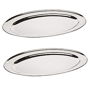 TrueCraftware Set of 2 Stainless Steel 24” Oval Platter- Serving Platters for Appetizer Snack Fruit Cup Cake Server Tray Display Serving Dishes for Entertaining