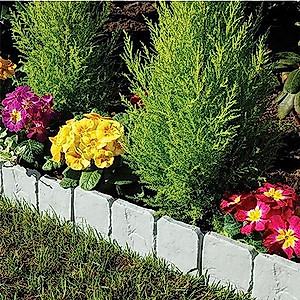 Reheyre 10pcs Garden Landscape Edging Borders, Anti-deform Garden Edging Border, Garden Landscape Edging Border for Grass Lawns Yard, Faux Stone Design Lawn Border Black