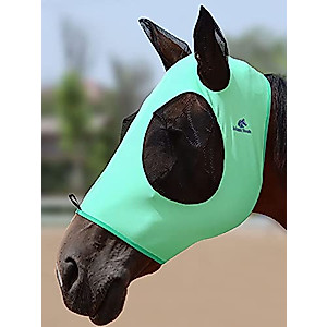 Mask Tech Horse Fly Mask Elasticity Breathable Fabric with UV Protection Soft Mesh for Horse Summer Mint L