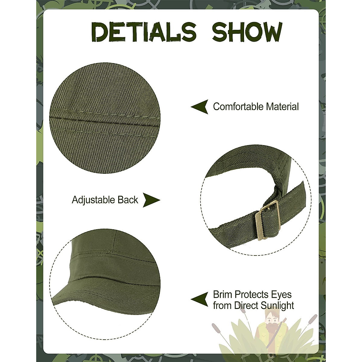 8 Pcs Military Style Caps for Men Cadet Army Adjustable Unisex Washed Cotton Cadet Hat for Women (Classic Style)