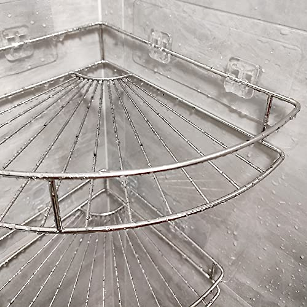 Dehyber 2-Pack Adhesive Corner Shower Caddy with 2 Hooks,No Drilling Rustproof Stainless Steel Wall Mounted Shelf for Bathroom Kitchen Storage Organizer,Chrome