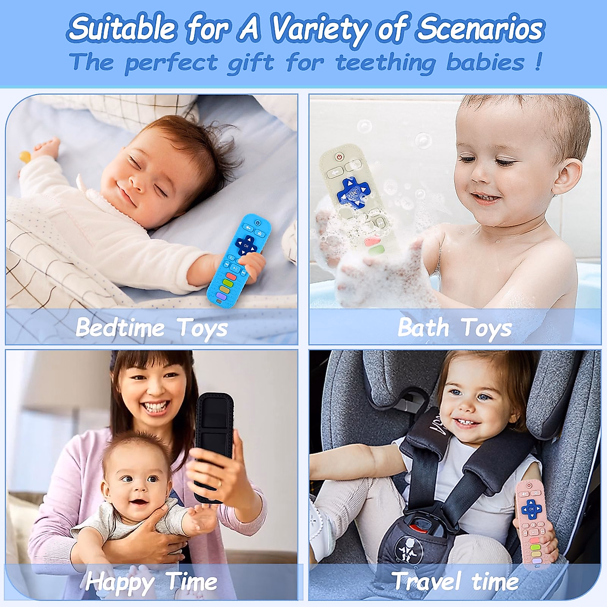 Jkevow Baby Teething Toys, Silicone Teethers Toys for Babies 0-24 Months, Remote Control Shape Baby Teethers Chew Toys, BPA Free Freezable Relief Molars Gums Pain (Black)