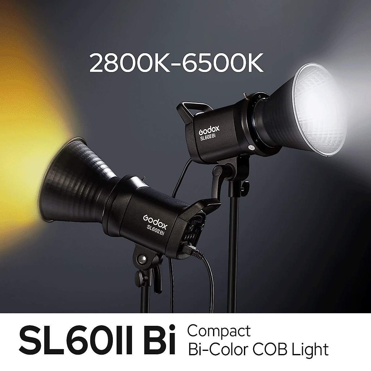 Godox SL60IIBi Bi-Color LED Video Light, 75W 2800K-6500K 25100Lux@1M CRI 96+ TLCI97+ Bowens Mount LED Continuous Light, 11 FX Effects Studio LED Light with APP Control&RC-A6 Remote