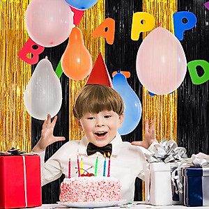 Black Gold Metallic Tinsel Foil Fringe Curtains, 2 Pack 3.3x8.3 Feet Party Streamer for Birthday Party Decorations, Halloween Decor, Foil Curtain Backdrop for Bachelorette Party