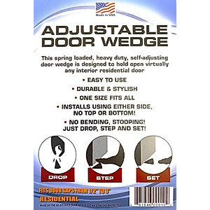 Heavy Duty Adjustable Spring Loaded Residential Door Wedge- This Self-Adjusting Doorstop Will Prop Open Virtually Any Door in Your Home | Fits Door Gaps ½-3" | Made in The USA | Veteran Manufacturer