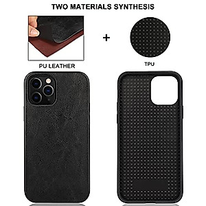 TENDLIN Compatible with iPhone 12 Case/iPhone 12 Pro Case Premium Leather TPU Hybrid Case (Black)