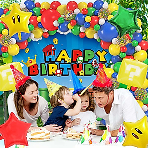 122pc Game Birthday Party Supplies Super Bros Birthday Decorations Party Decorations Include Backdrop, Latex Balloons, Foil Balloons for Boys Girls Game Theme Party