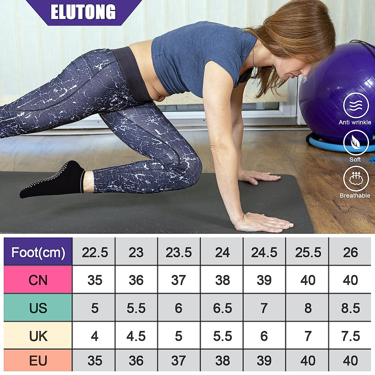 ELUTONG Non Slip Yoga Socks for Women Anti-Skid Pilates Ballet Barr Dance Athletic Sticky Grips Socks at Home Hospital