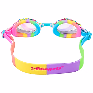 Bling 2O Girls' Rainbow Cake Kids Swimming Goggles (Ages 3+ up) - UV Protection, Latex-Free, 100% Silicone Material - Includes Anti-Fog & Adjustable Nose Piece