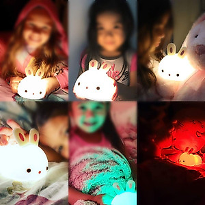 Cute Bunny Kids Night Light, Bunny Light Cute Lamp Battery Operated Nursery Toddler Night Lights for Girls Kids Babies - Portable Squishy Color Changing Birthday Christmas Gift Nightlight for Children