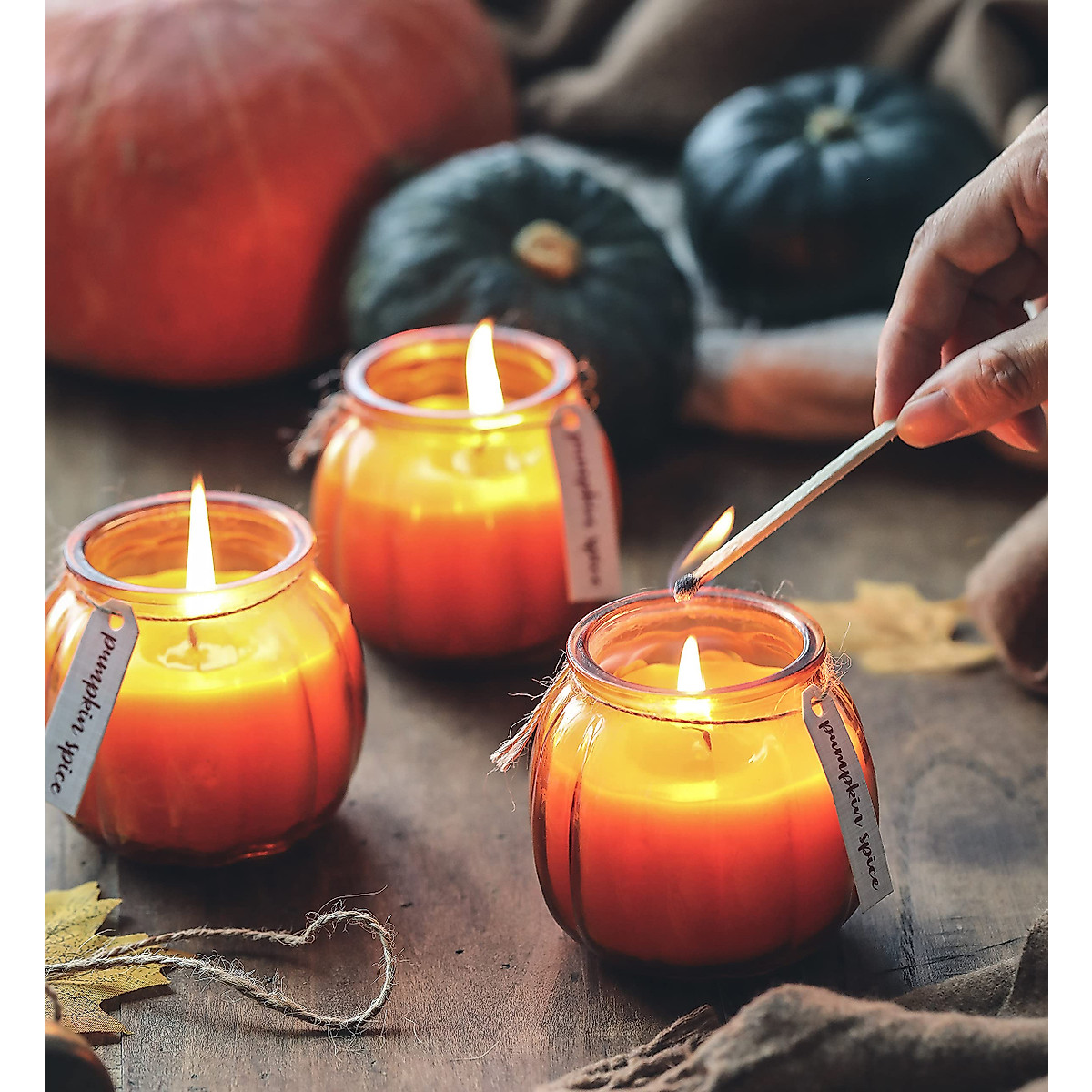 Fall Pumpkin Shaped Candle, Thanksgiving Pumpkin Spice Scented Candle Fall Decoration Farmhouse Candle Gift Set 3 x 5oz