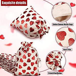12 Pieces 8 x 10 Inch Valentine's Day Canvas Muslin Bags Packing Pouches Drawstring Candy Bags with Printed Heart for Valentine's Day Christmas Wedding Party Favors Jewelry DIY Craft