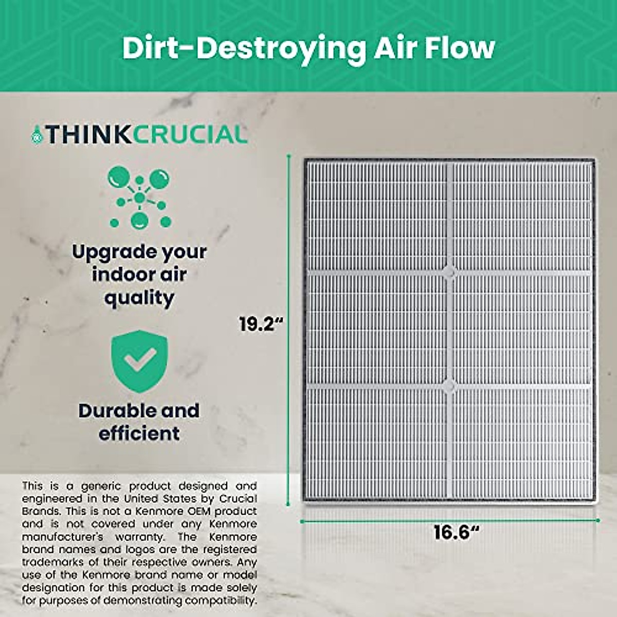 1 HEPA Kenmore Air Purifier Filter, Fits Kenmore models 83200, 83202 (Progressive 335), 83230, 83354, 83355 & 295 Series, Compare to Part # 83375 & 83376, Designed & Engineered by Crucial Air