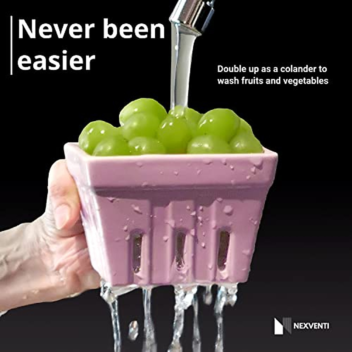 NEXVENTI Ceramic Berry Basket Bowl (Set of 4) | Strawberry Fruit Containers for Fridge | Square Fruit Bowl Farmers Market Harvest Basket | Berry Colander Glass Keeper Stoneware Kitchen Décor (Combi 2)