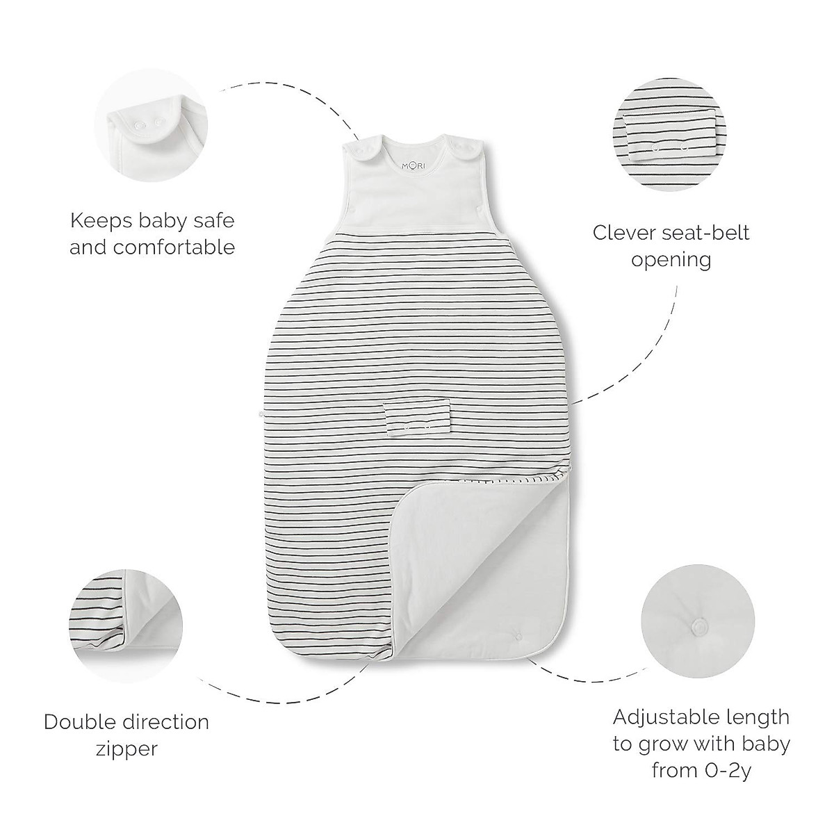 MORI Baby Unisex Premium Sleep Sack in Blue Stripe for Toddlers - 0.5 Tog Sleeping Bag - Suitable from 8.8lbs to 2 Years